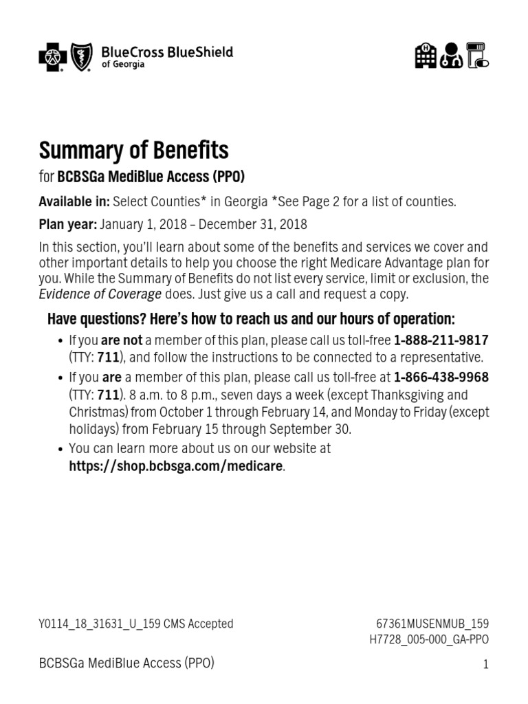 Summary of Benefits: For Bcbsga Mediblue Access (Ppo) | PDF ...