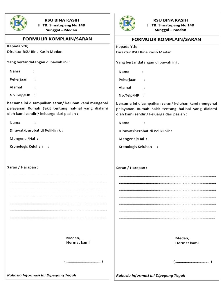 Form Komplain Saran Kecil | PDF