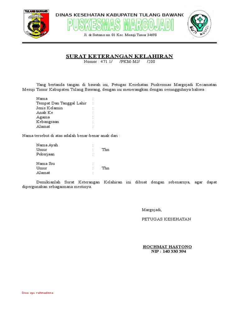 Blangko Surat Keterangan Kelahiran | PDF