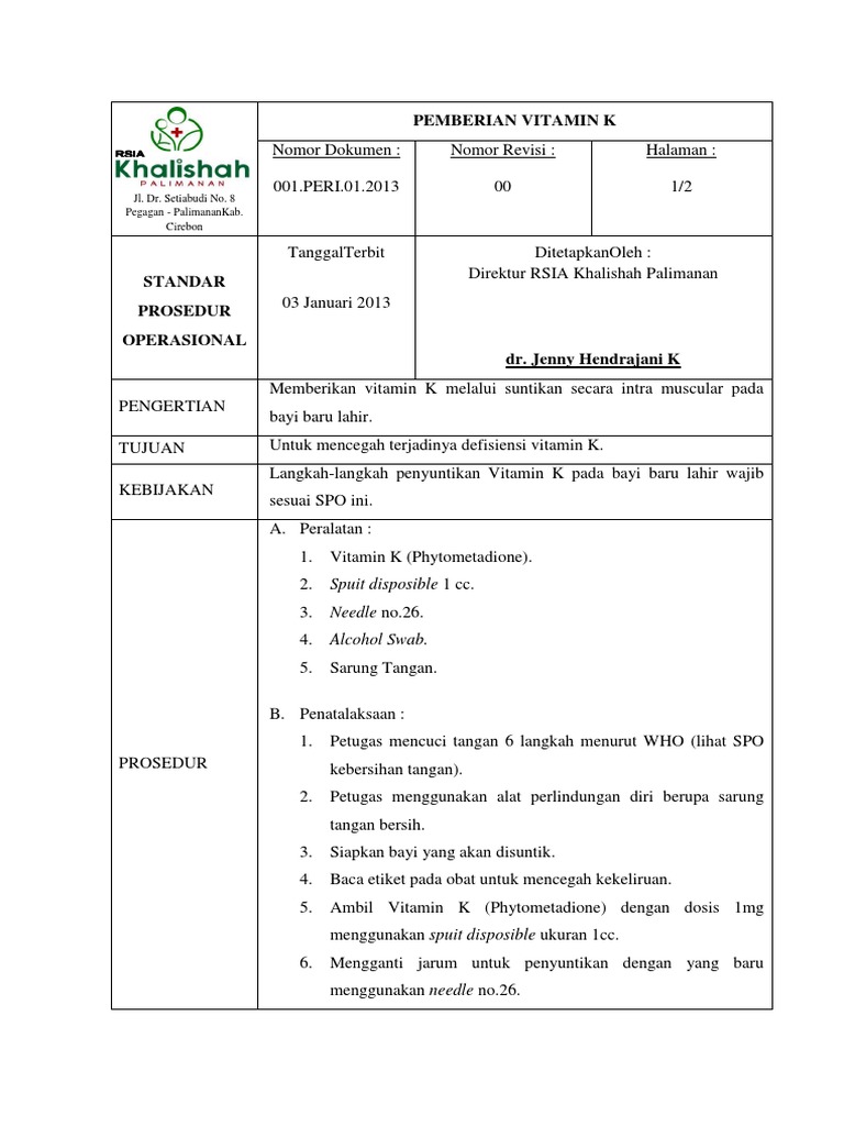 Peri. 001. Pemberian Vitamin K | PDF