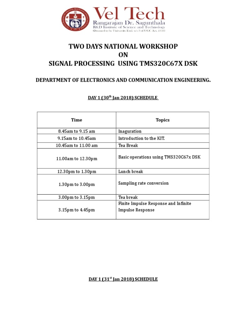 Two Days National Workshop ON Signal Processing Using Tms320C67X DSK | PDF | Science ...