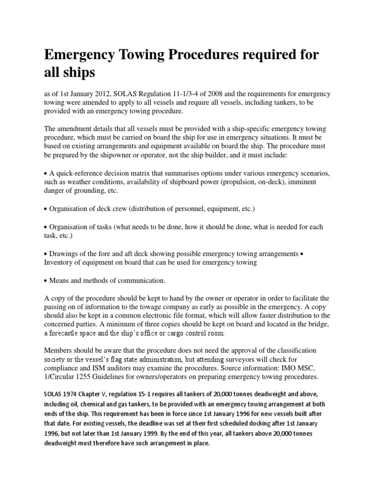 Emergency Towing Procedures Required For All Ships | PDF | Ships | Oil ...