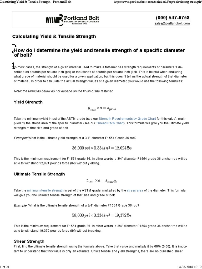 Calculating Yield & Tensile Strength - Portland Bolt | Screw | Ultimate ...