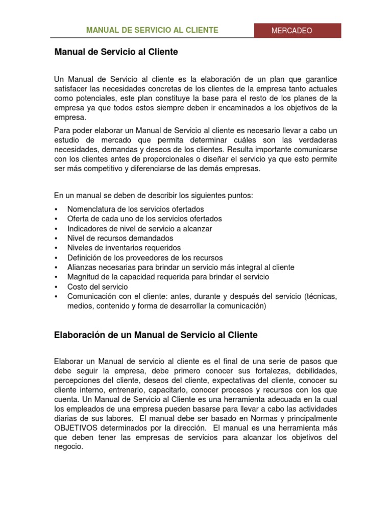 Manual de Servicio Al Cliente | Servicio al Cliente | Marketing