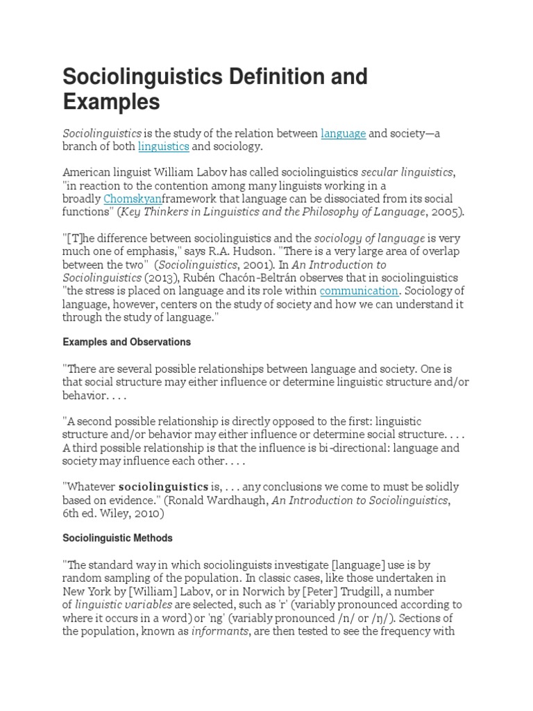 Sociolinguistics Definition and Examples | Sociolinguistics | Linguistics