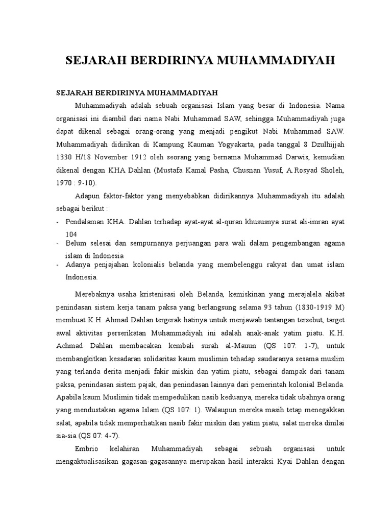 SEJARAH BERDIRINYA MUHAMMADIYAH | PDF