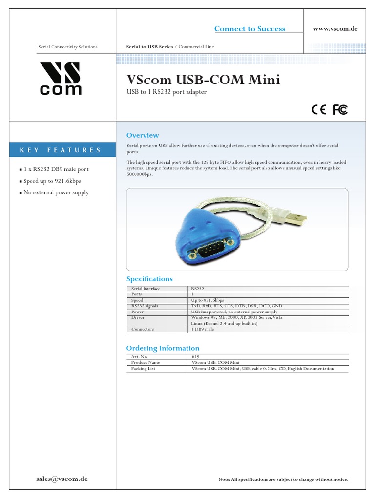 Vscom Usb-Com Mini: Connect To Success | PDF