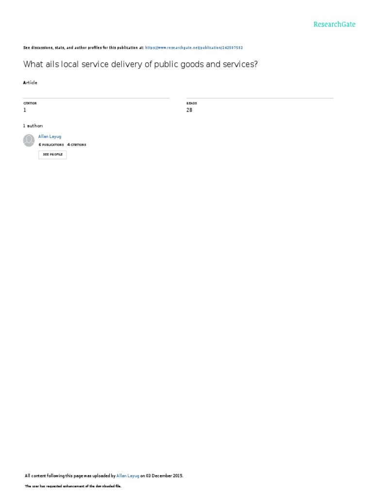 What Ails Local Service Delivery of Public Goods A | PDF | Millennium ...