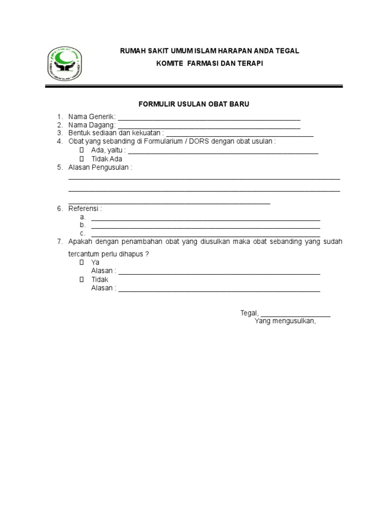 Form Usulan Obat Baru KFT | PDF