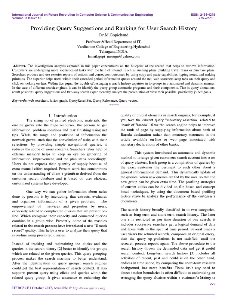 Providing Query Suggestions and Ranking For User Search History | PDF | Information Retrieval ...