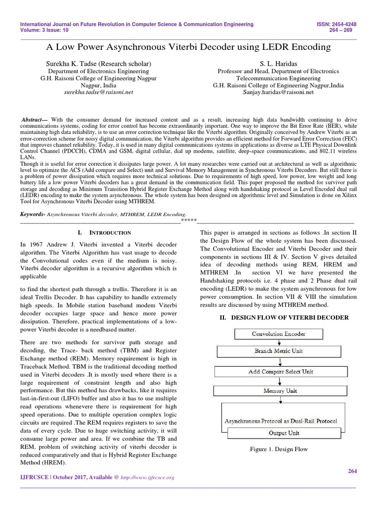 A Low Power Asynchronous Viterbi Decoder Using LEDR Encoding | PDF | Error Detection And ...