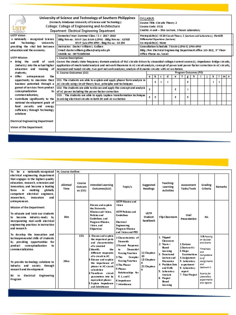 EE21 Electrical Circuits 2 Updated | PDF | Electrical Impedance | Engineering