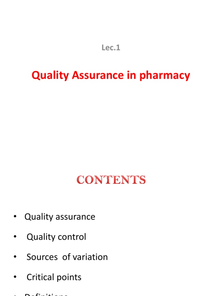 Quality Assurance in Pharmacy Overview | PDF | Quality Assurance ...