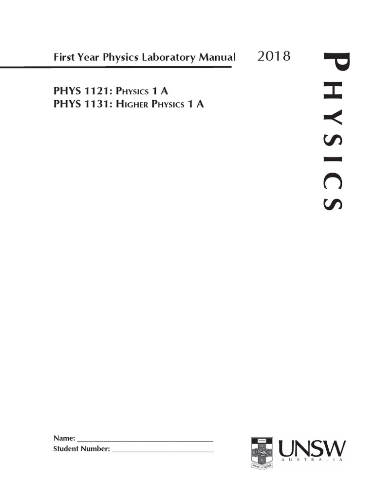 2018 1A Lab Manual V2final UNSW PHYS1131 | PDF | Uncertainty | Measurement