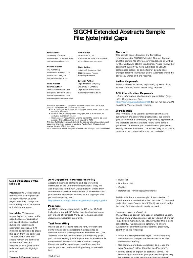 SIGCHI Extended Abstracts Sample File: Note Initial Caps: First Author ...