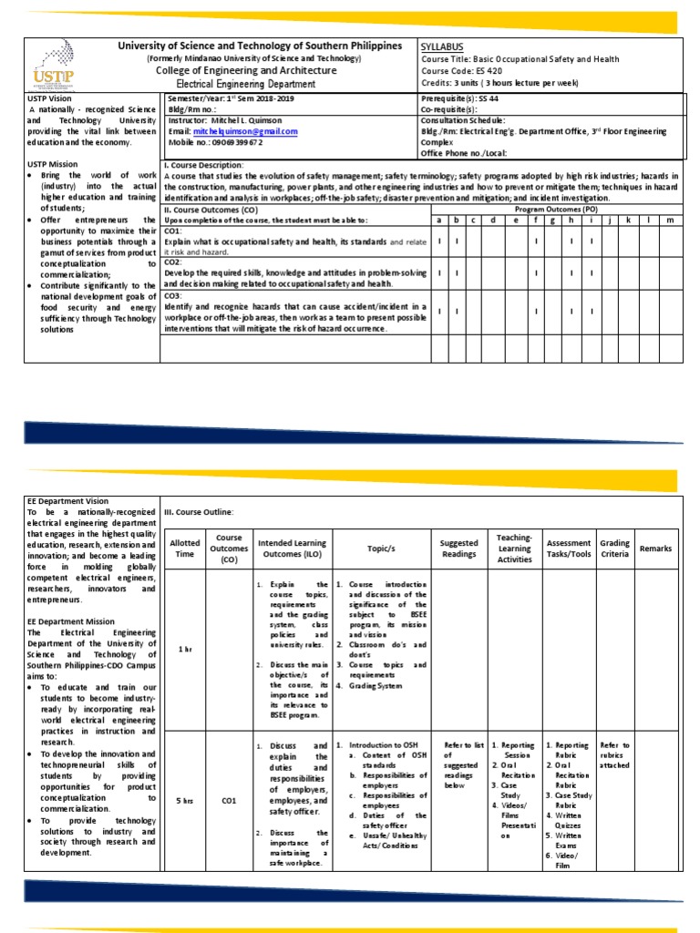 ES420 - Basic Occupational Safety and Health | PDF | Safety | Engineering