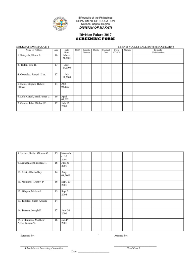 Screening Form | PDF