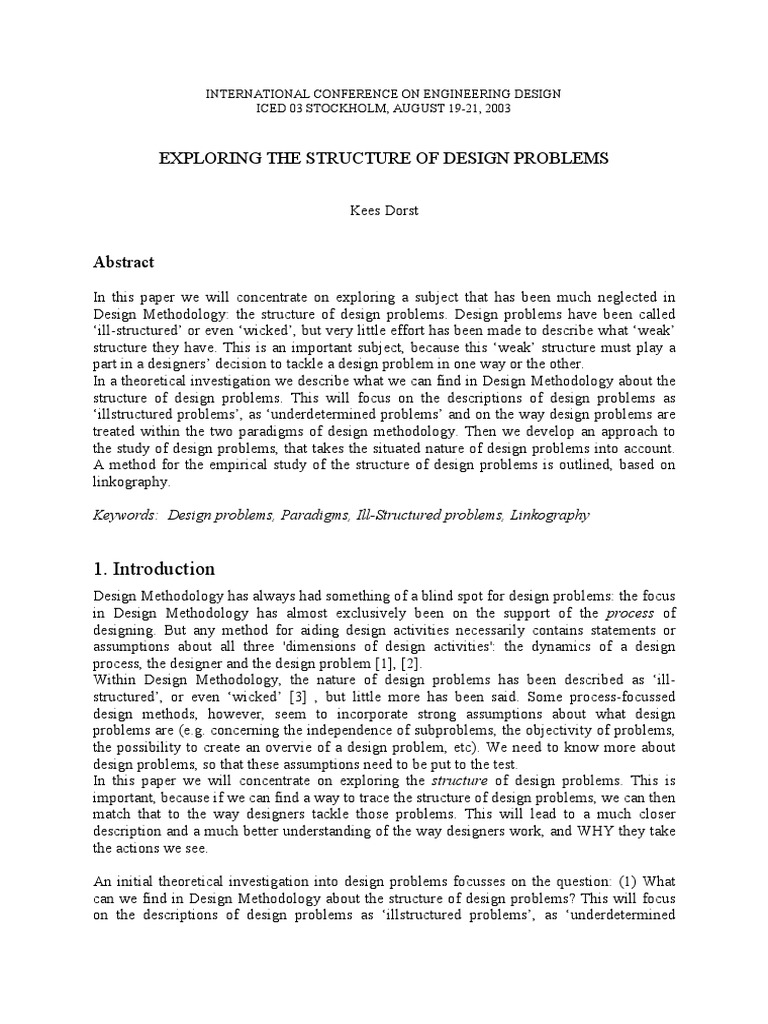 Kees Dorst - EXPLORING THE STRUCTURE OF DESIGN PROBLEMS | PDF ...