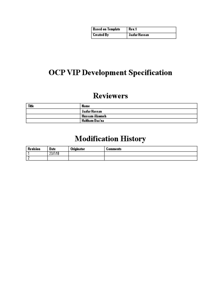 OCP VIP Development Specification Reviewers: Based On Template Rev.1 ...