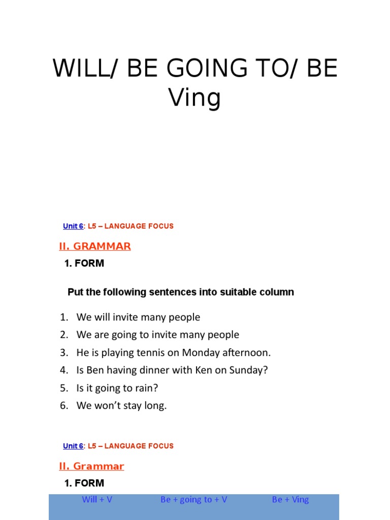 Phân Biệt Be Going to-will-be Ving | PDF | Linguistic Typology | Syntax