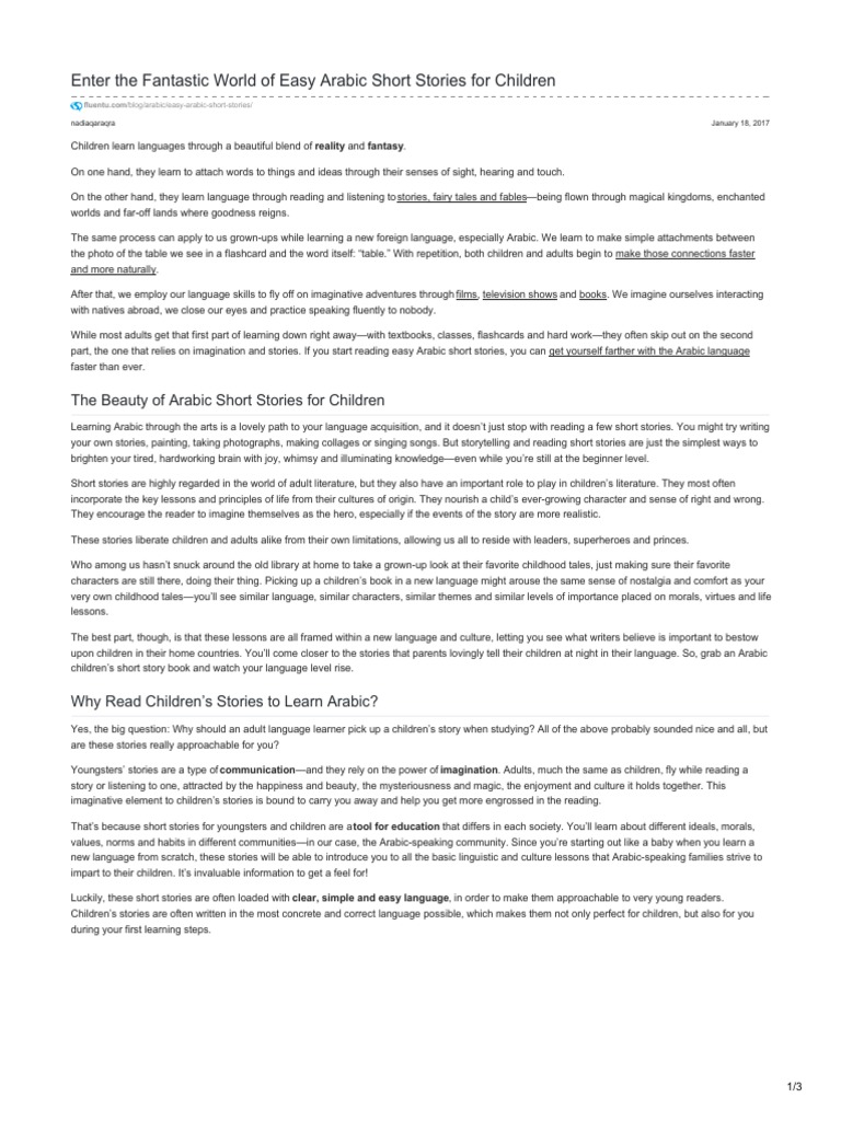 5 Easy Arabic Short Stories Fo | PDF | Children's Literature | Arabic