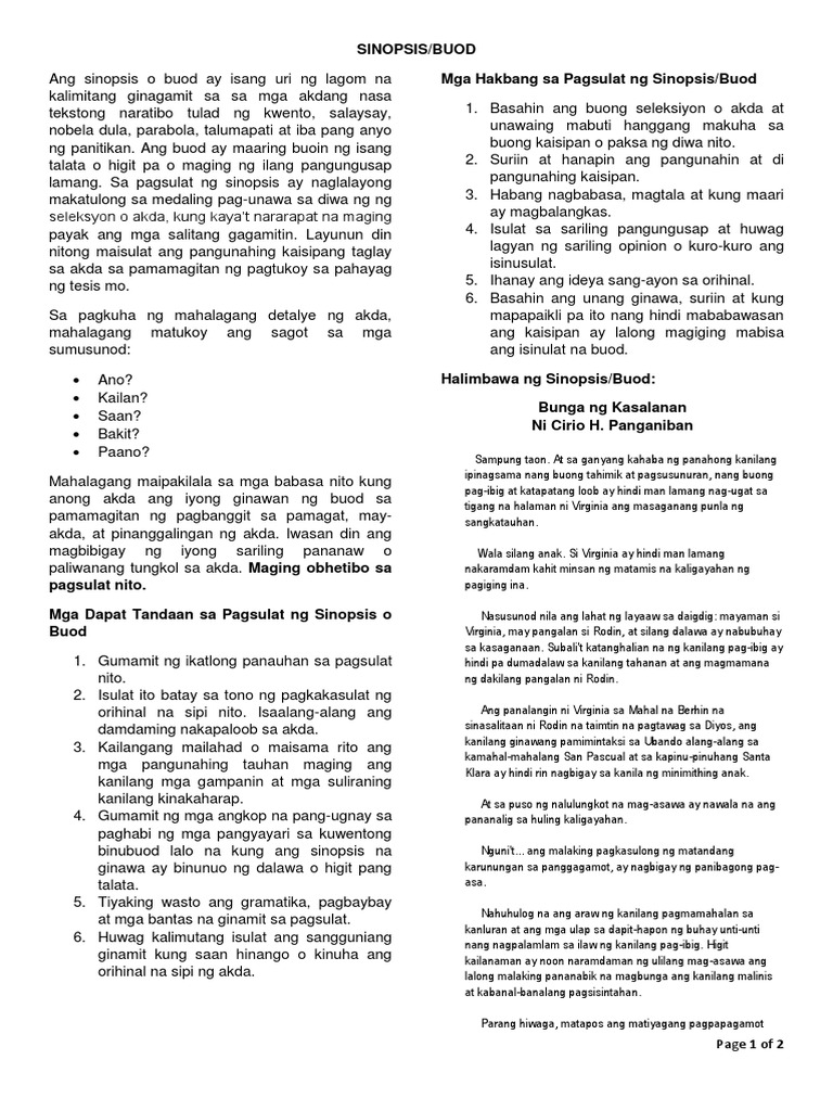 Sinopsis o Buod Handouts