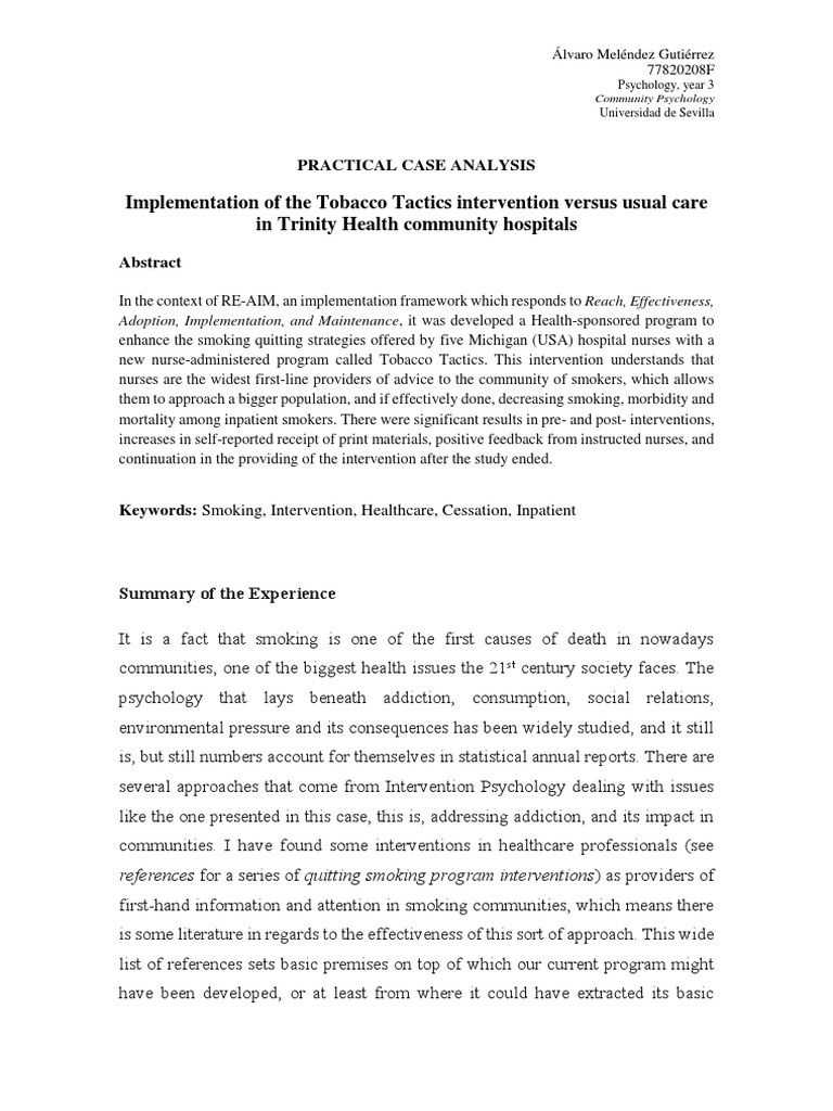 Implementing a Nurse-Led Smoking Cessation Intervention Program in Community Hospitals: A Case ...
