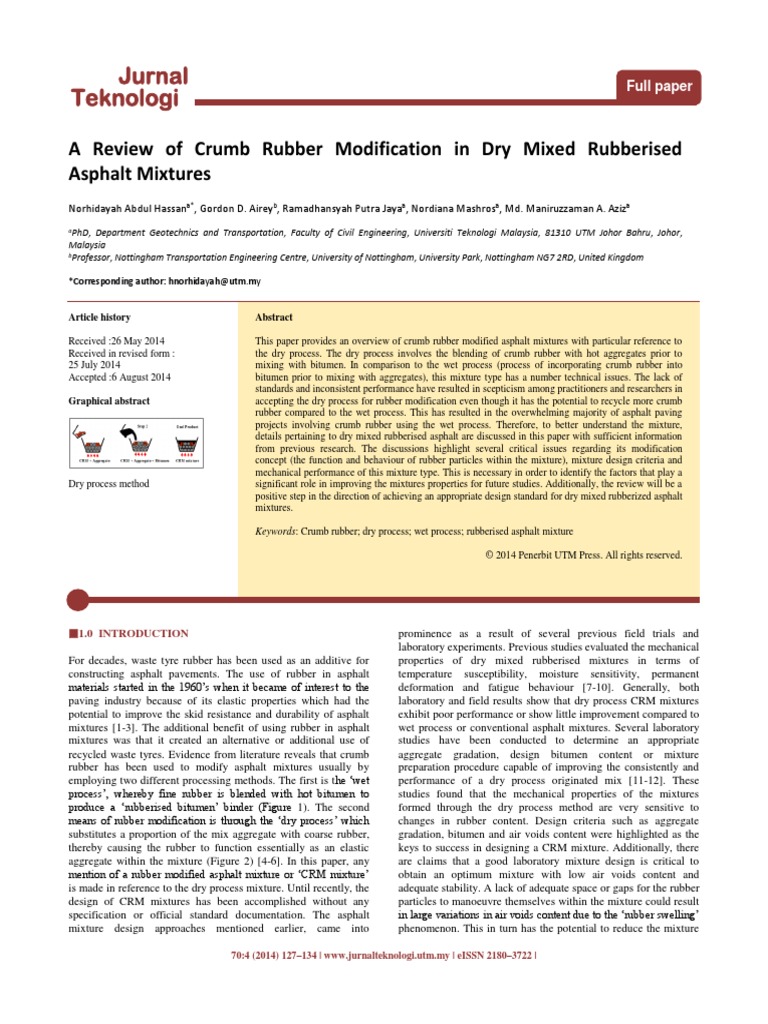 A Review of Crumb Rubber Modification in Dry Mixed Rubberised Asphalt ...