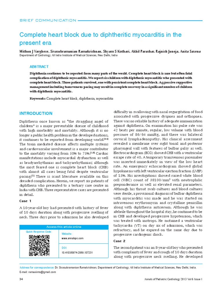 (Asian Biomedicine) Historical Assessment of Diphtheritic Myocarditis ...