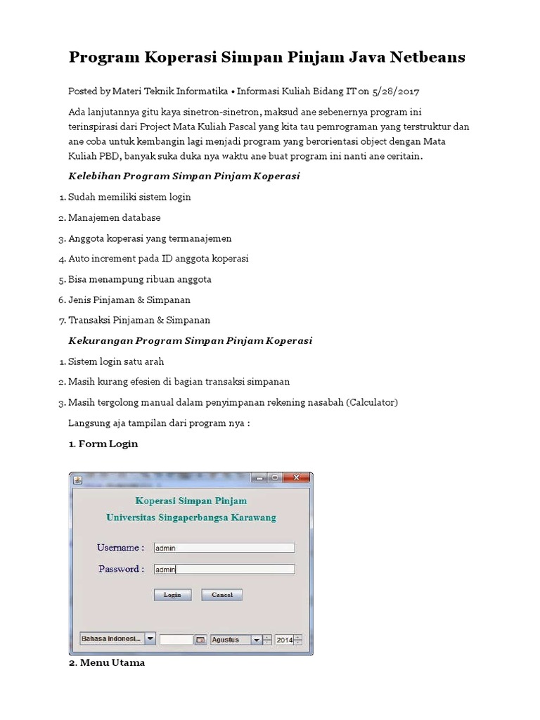 Program Koperasi Simpan Pinjam Java Netbeans | PDF