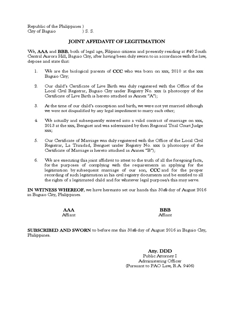 Affidavit of Legitimation | PDF