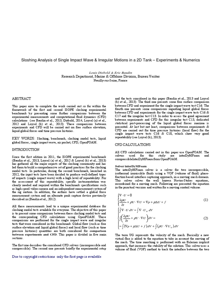 Sloshing Analysis of Single Impact Wave & Irregular Motions in A 2D Tank - Experiments ...