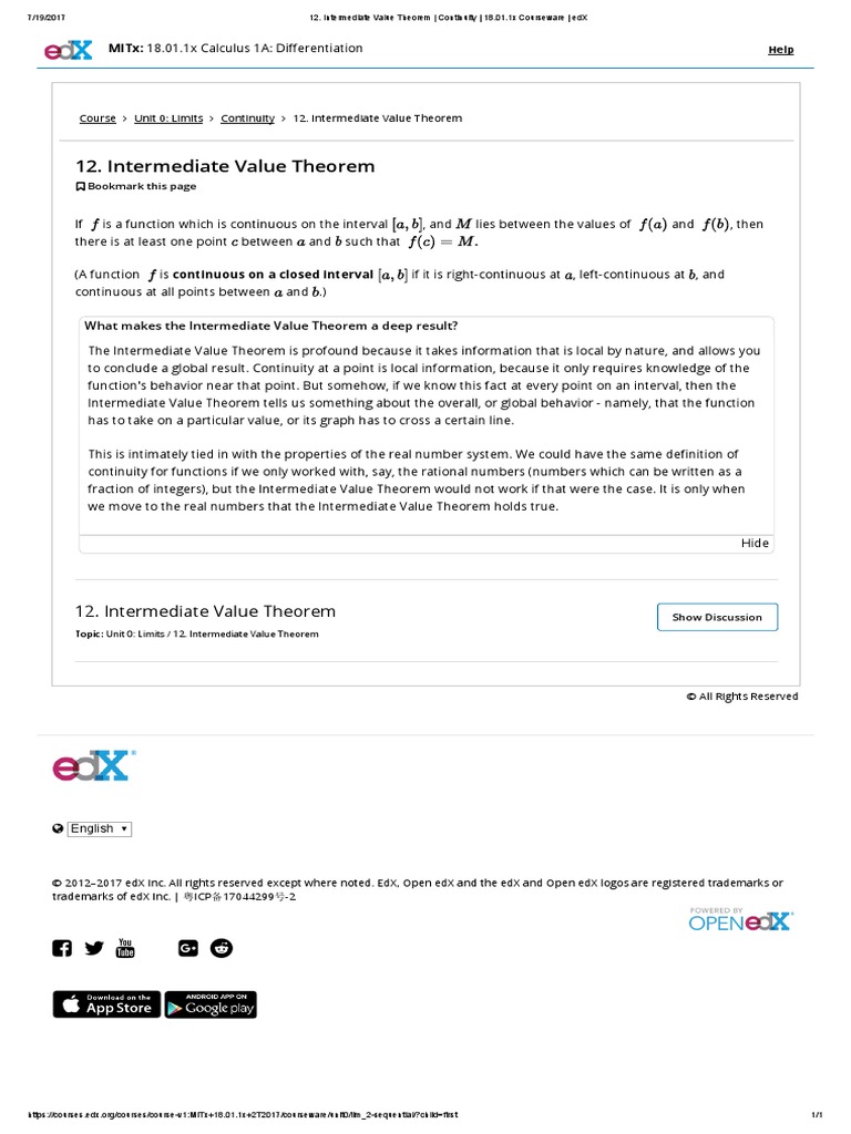 Intermediate Value Theorem | PDF | Continuous Function | Function (Mathematics)