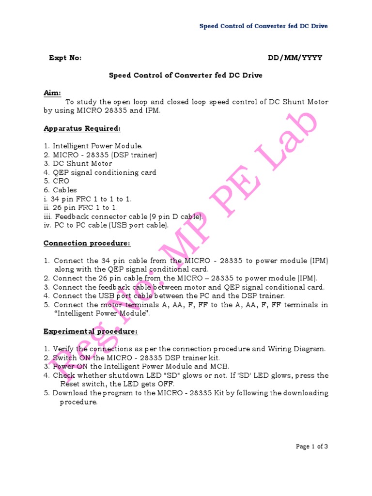 Expt 10 Speed Control of DC Drive | PDF