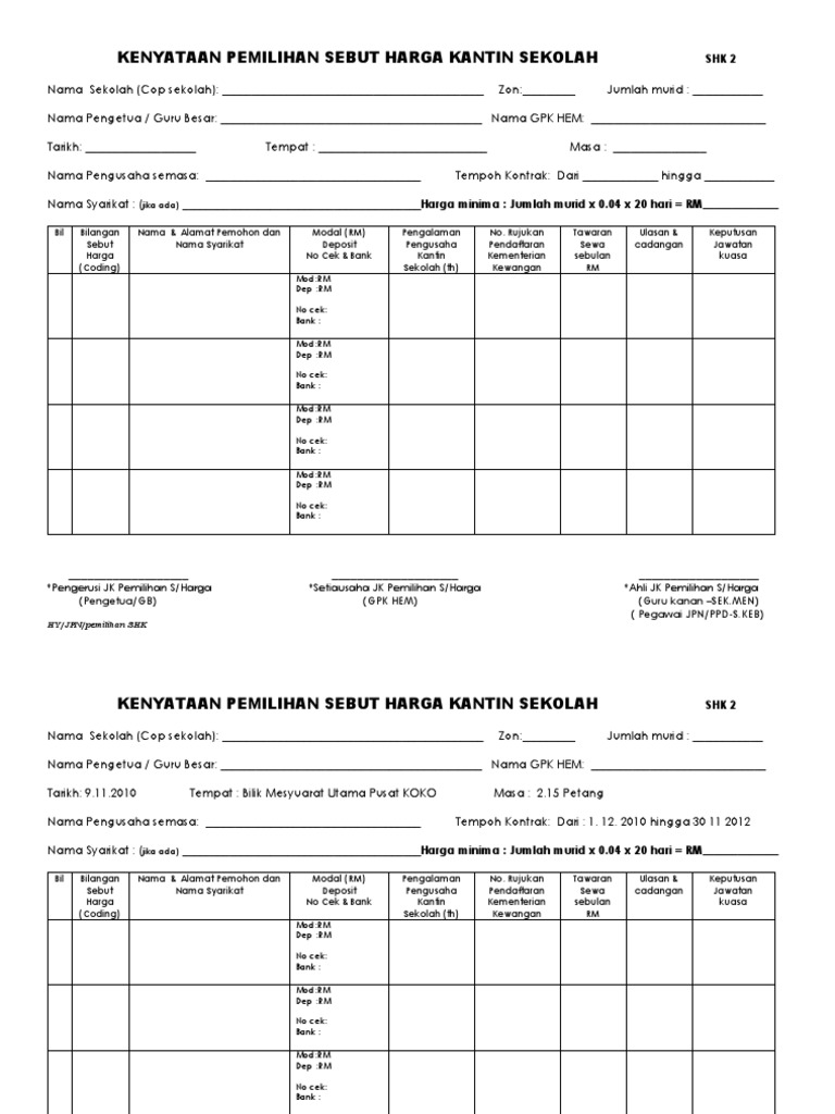 Format Kenyataan Pemilihan SHK 2 | PDF