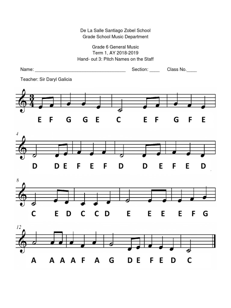 MUS6 - T1 - HO3 - Ati Cu Pung Singsing Pitch Names | PDF