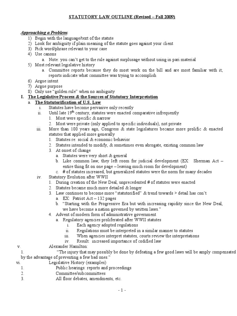 Statutory Law Outline - NK | PDF | Statutory Interpretation | Plain ...