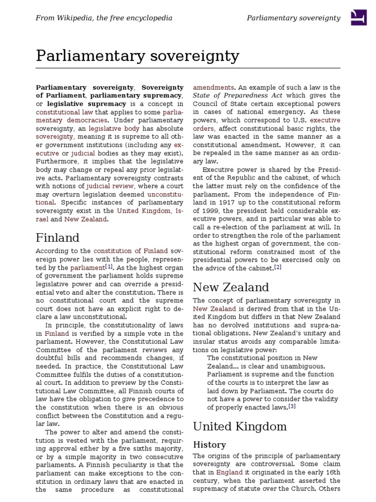 Parliamentary Sovereignty | PDF | Parliament Of The United Kingdom ...