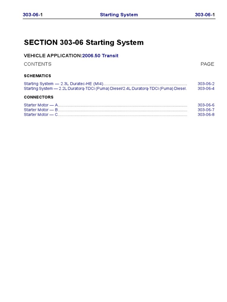 SECTION 303-06 Starting System | PDF | Vehicle Parts | Engines