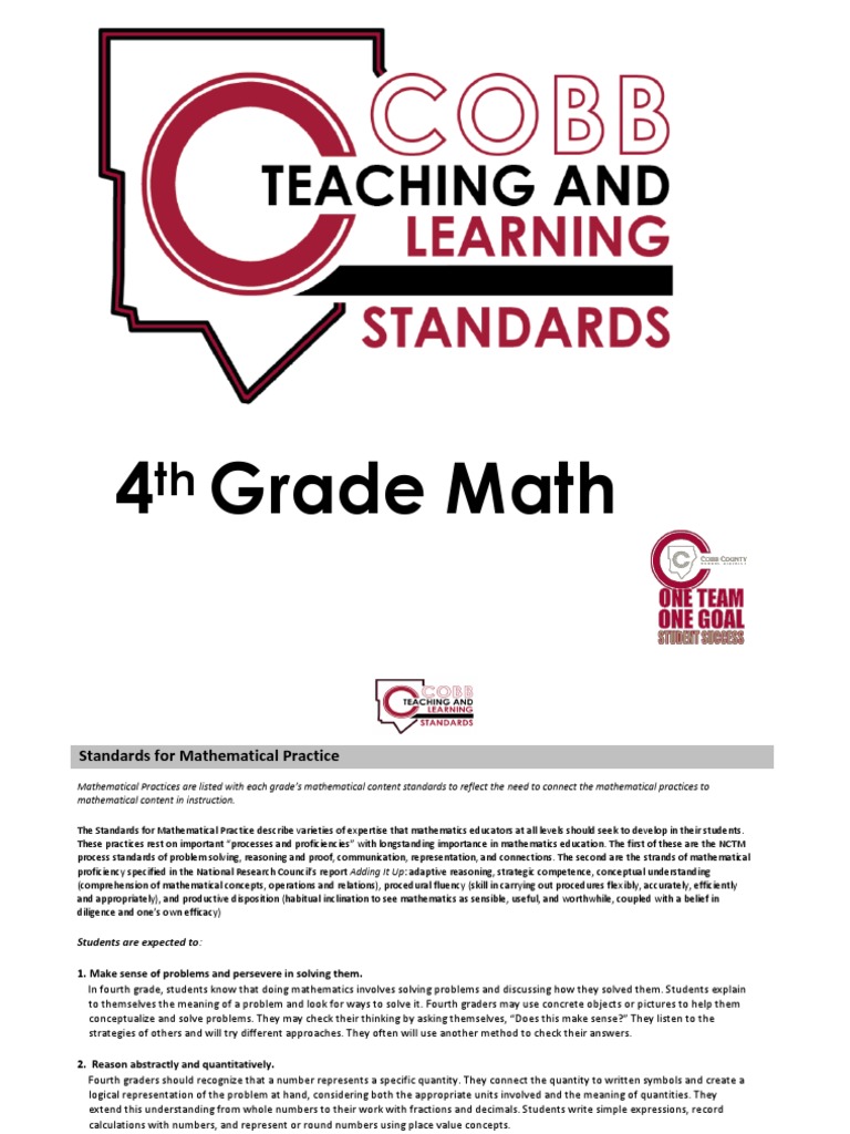 4th Grade Math Standards Overview | PDF | Fraction (Mathematics) | Angle