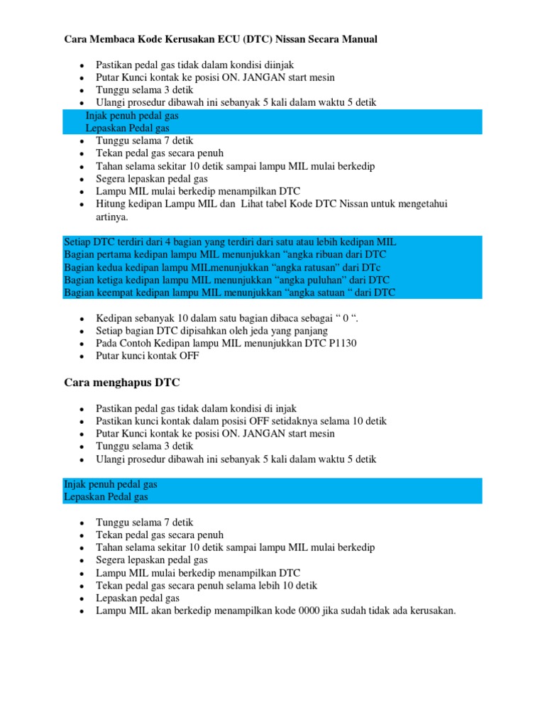 Membaca Kode DTC ECU Nissan Manual | PDF | Pengelolaan Keuangan & Uang ...