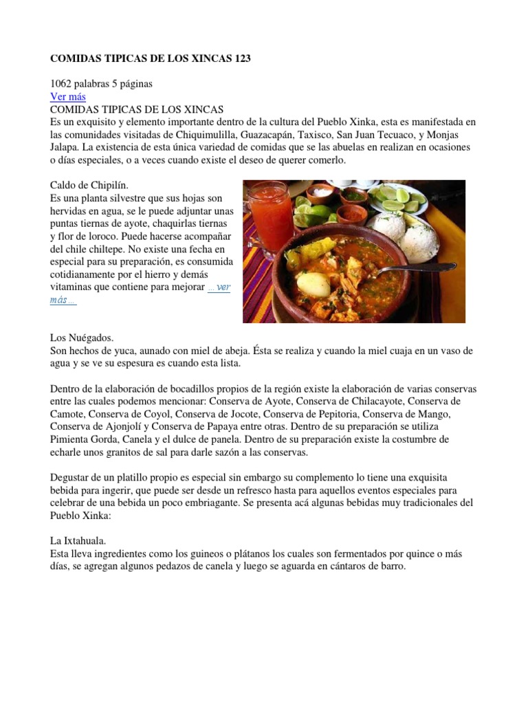 Comidas Tipicas de Los Xincas 123 | Bailes | Artes escénicas