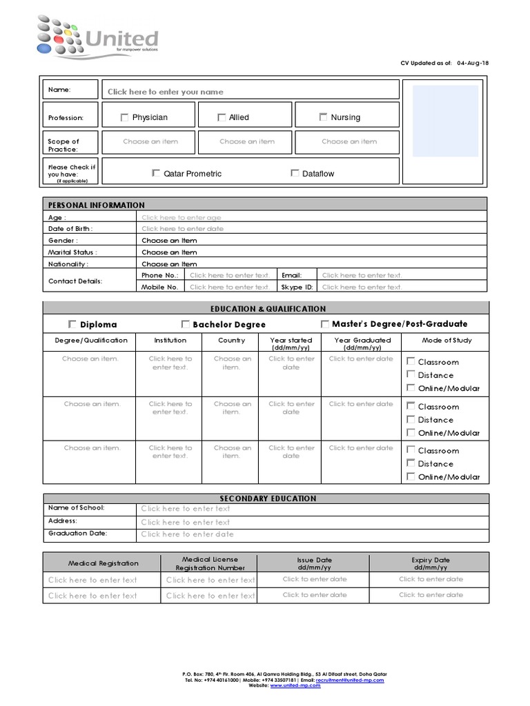 UMP CV Template - HMC | Download Free PDF | Academic Degree | Hospital