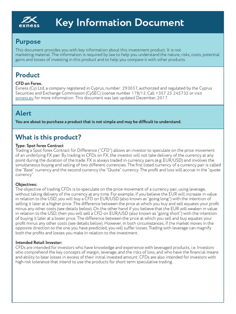 Key Information Document Forex PDF | PDF | Contract For Difference ...