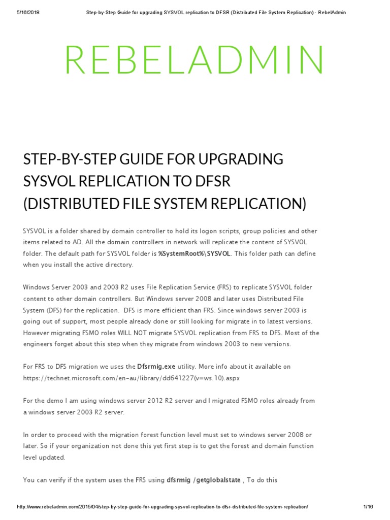 Step-By-Step Guide For Upgrading SYSVOL Replication To DFSR (Distributed File System Replication ...