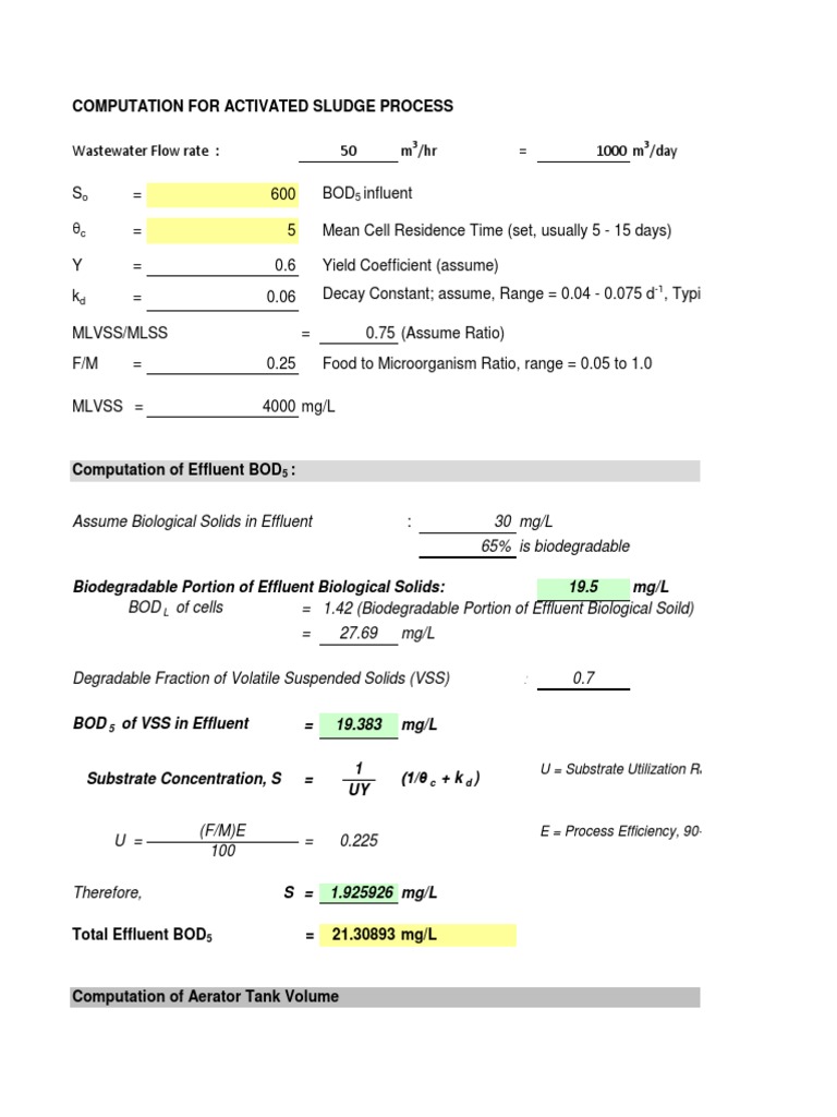 Calculation For Activated Sludge Process PDF | PDF | Environmental ...