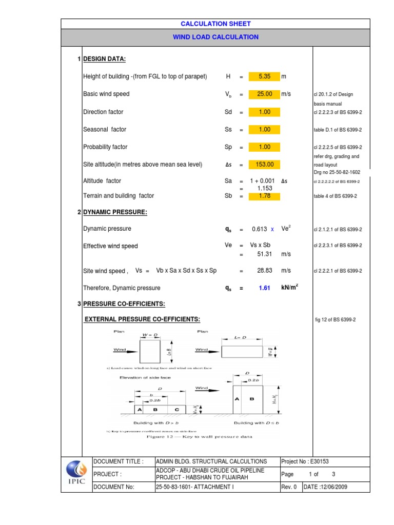 1 Design Data:: Calculation Sheet Wind Load Calculation | PDF ...