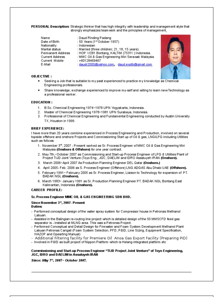 Daud CV Personnel | PDF | Liquefied Natural Gas | Engineering