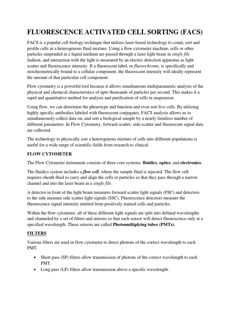 Fluorescence Activated Cell Sorting | PDF | Flow Cytometry | Optical Filter