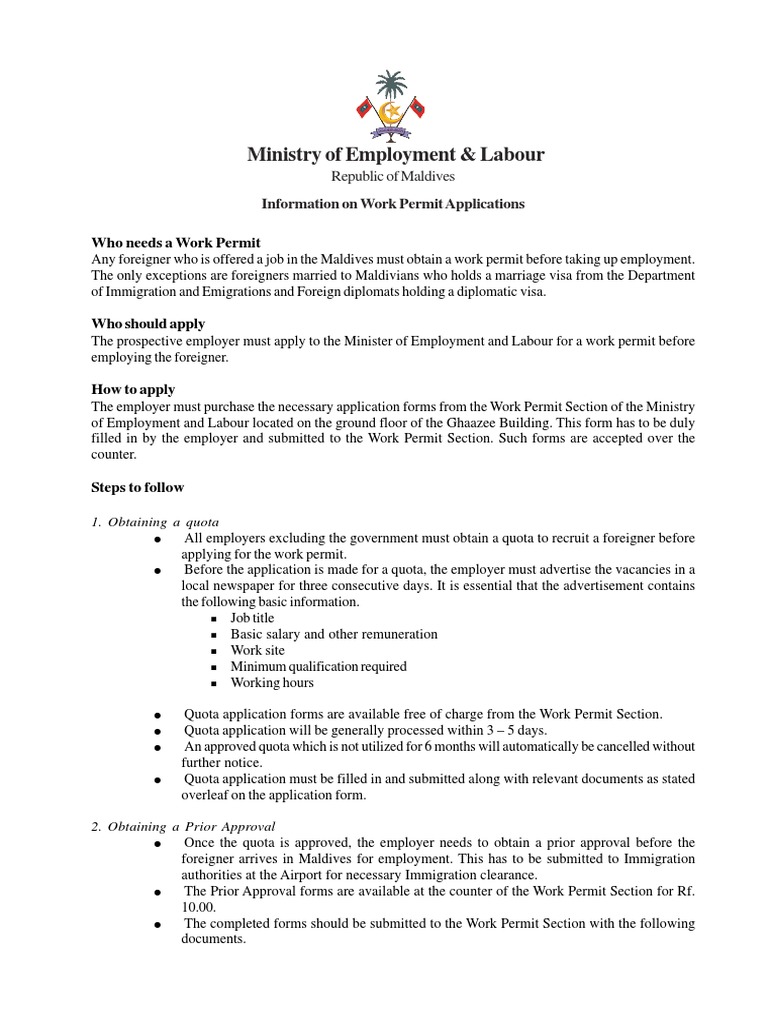 Maldives-Work Permit Instructions | PDF | Travel Visa | Employment